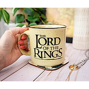 The Lord of the Rings Gondor Elven Script Ceramic Camper Mug | BPA-Free Travel Coffee Cup For Espresso, Caffeine, Cocoa | Home & Kitchen Essentials, Hobbit Gifts and Collectibles | Holds 20 Ounces