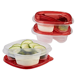 Rubbermaid TakeAlongs Divided Snacking Food Storage Containers, 2.2 Cup, Tint Chili, 3 Count