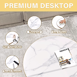 HLR Round Coffee Table with White Faux Marble Top