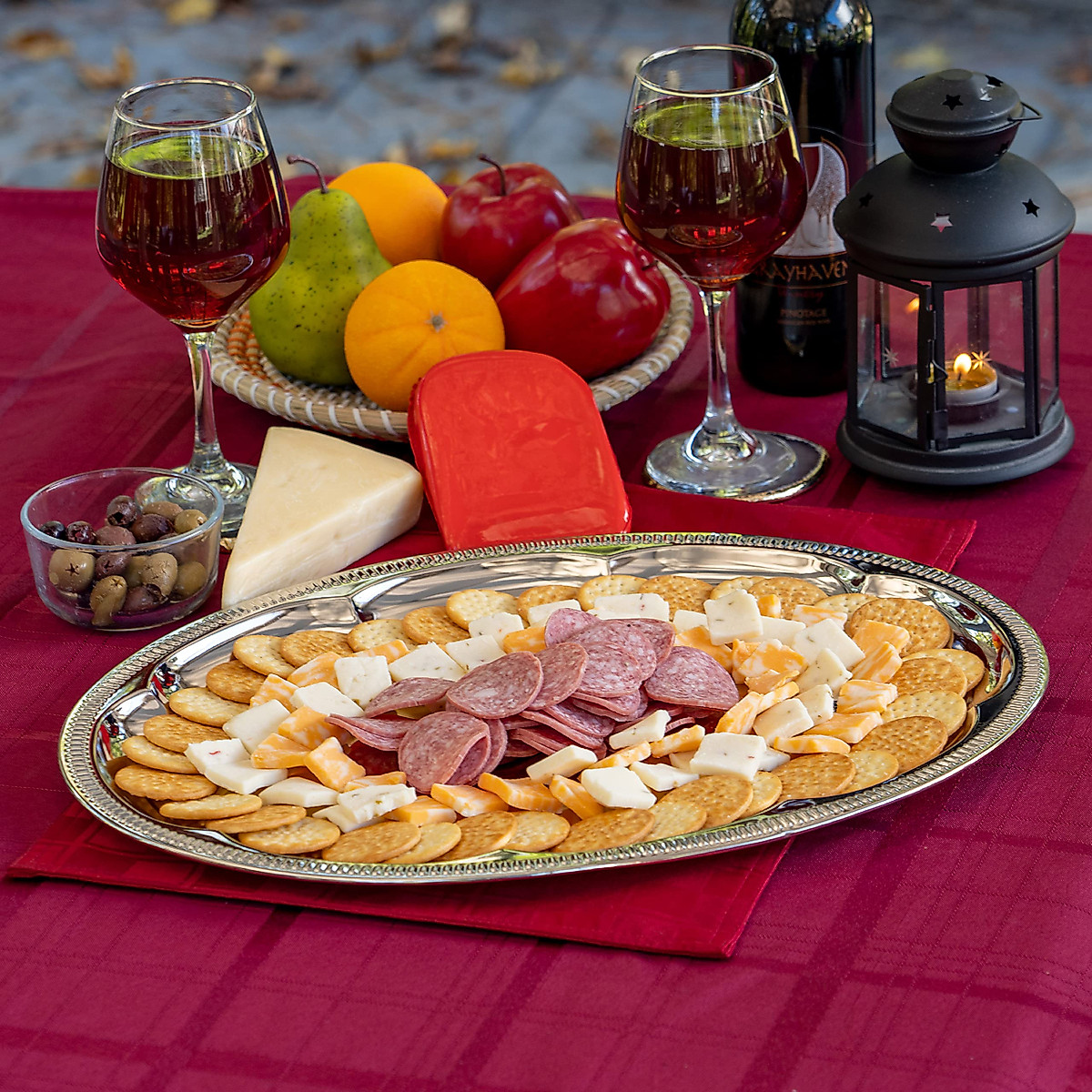 SterlingCraft Serving Tray - Oblong Decorative Food Platter for Thanksgiving, Party, Catering - Cake, Appetizer, Snack, Tea Plate - No Polishing, Silver - 9 X 6 Inches