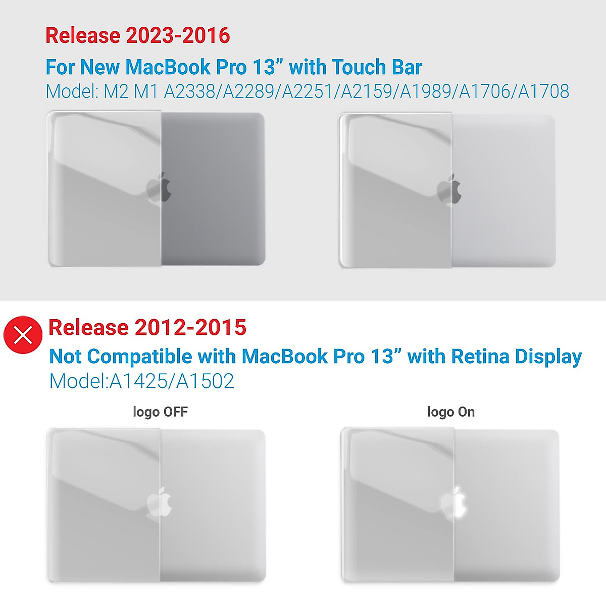 IBENZER Compatible with 2024 2023 M2 MacBook Pro 13 Inch Case 2024-2016 M1 A2338 A2289 A2251 A2159 A1989 A1706 A1708, Hard Shell Case&Keyboard Cover&Type C for Mac Pro 13,Crystal Clear,T13CYCL+1TC