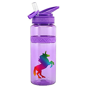 Home Tune 23oz Water Bottle with Straw, BPA Free Tritan, Leak Proof, Dust Proof Flip Straw, Easy Clean, Carry Handle - Unicorn