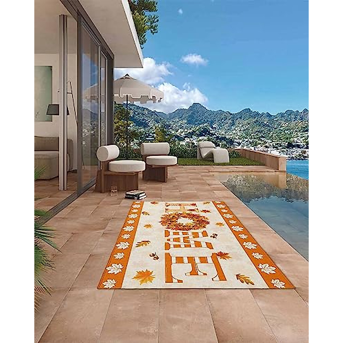 Outdoor Area Rug for Patio,Fall Thanksgiving Home Quotes Maple Leaf Camping Rugs Indoor Large Floor Mat 4x6ft,Sunflower Wreath Linen Outside Carpet for Deck RV Picnic Porch Backyard Bedroom