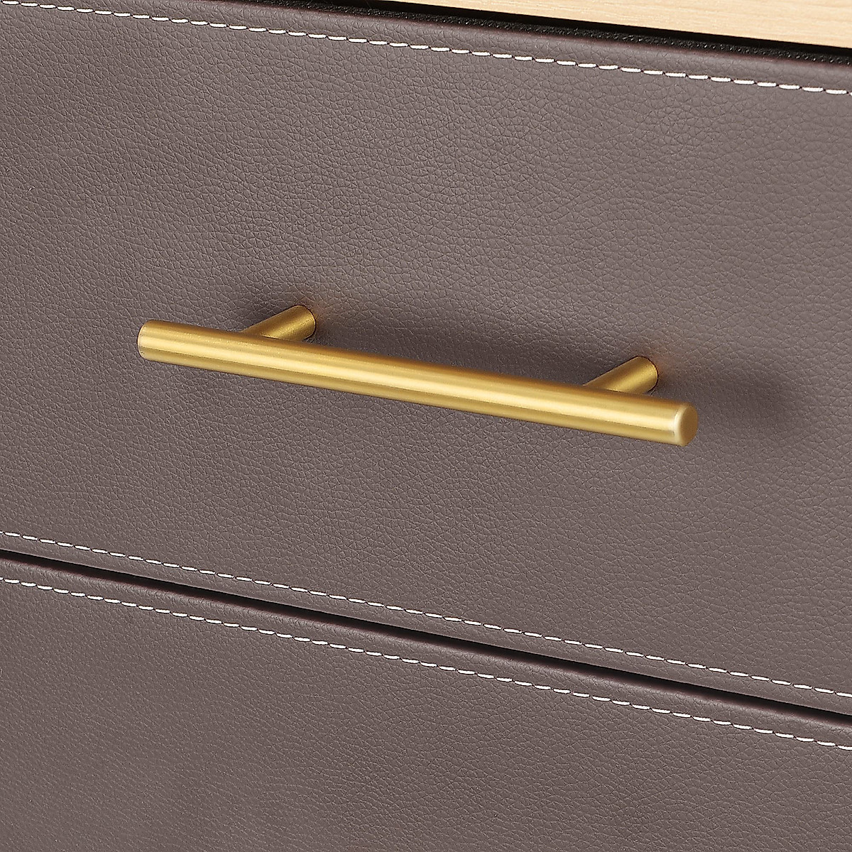 GAJUST End Table with Wood Top and Adjustable Legs, Gold Handle