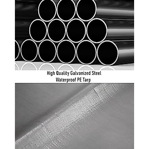 DEXSO Carport 13'x20' Portable Garage, with Heavy Duty Carport Canopy, Reinforced Steel Poles and 4 Roll-up Doors, for Pickup, Boat, and Equipment, Silver Gray