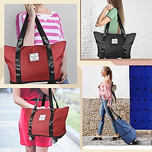 Huhumy 4 Pcs Rolling Duffle Bag with Wheels, Expandable Foldable Duffel Bag Shopping Bags Reusable Trolley Bag Waterroof Trolley Zipper Grocery Cart for Travelling Shopping, 4 Colors