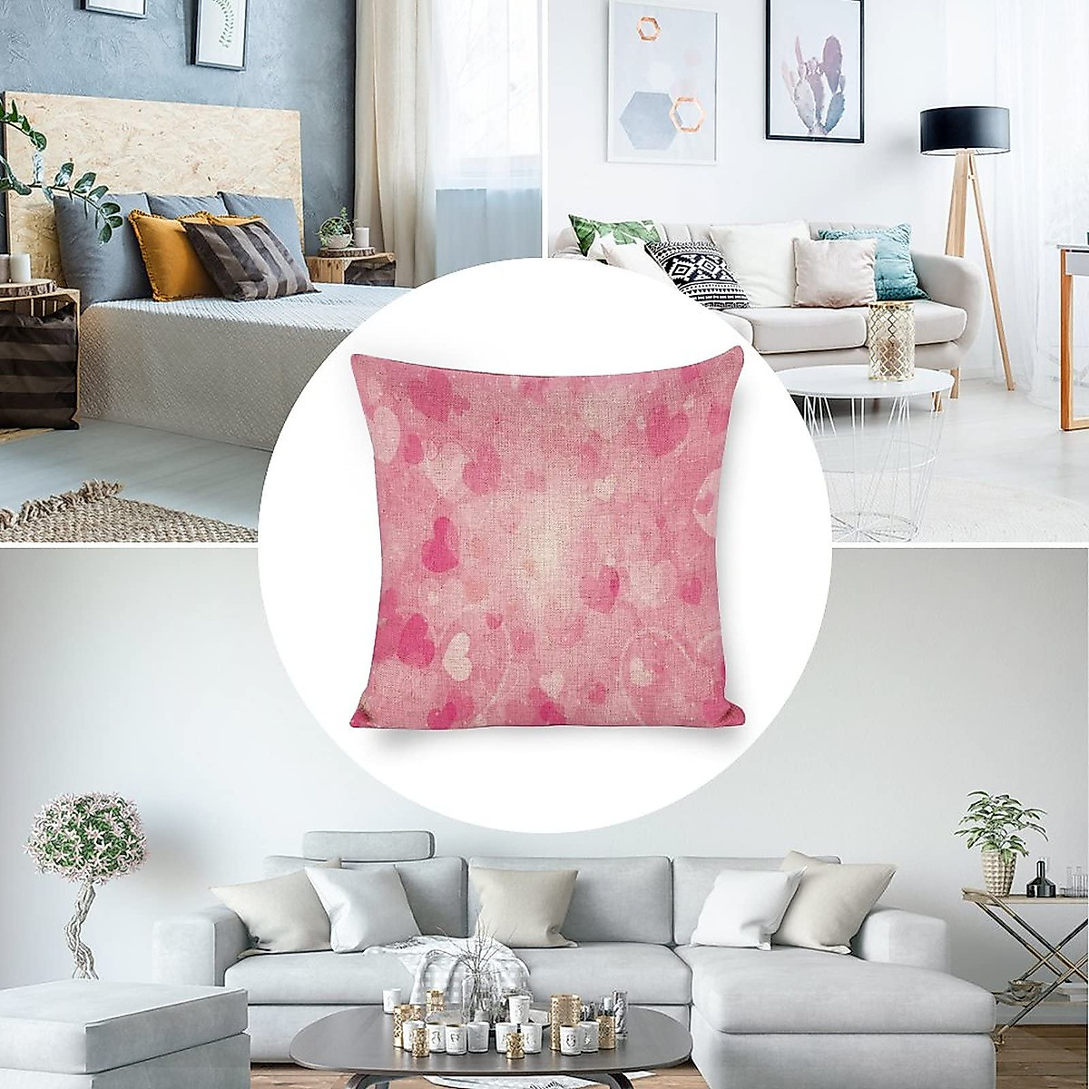 Pink Romantic Heart Throw Pillow Covers 18×18 Pillowcases Set of 2 Happy Valentine's Day Linen Decorative Square Pillow Case Cushion Covers Standard Size for Sofa Couch Outdoor Bed Pillow Protectors