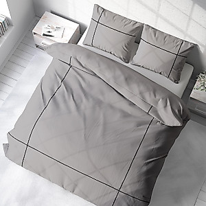 Kotton Culture 3 Piece Luxe Geo Geometric Duvet Cover Set with Zipper Closure & Corner Ties 100% Egyptian Cotton Plush Modern 600 Thread Count (Silver, King)
