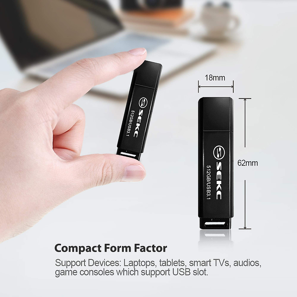 SEKC 512GB USB3.1 Flash Drive, Read Speed up to 130MB/s, Black - SDA20512G