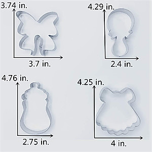 LILIAO Baby Shower Cookie Cutter Set - 6 Piece - Feeding Bottle, Rattle, Heart, Carriage, Princess Dress and Bow/Ribbon Biscuit Fondant Cutters - Stainless Steel