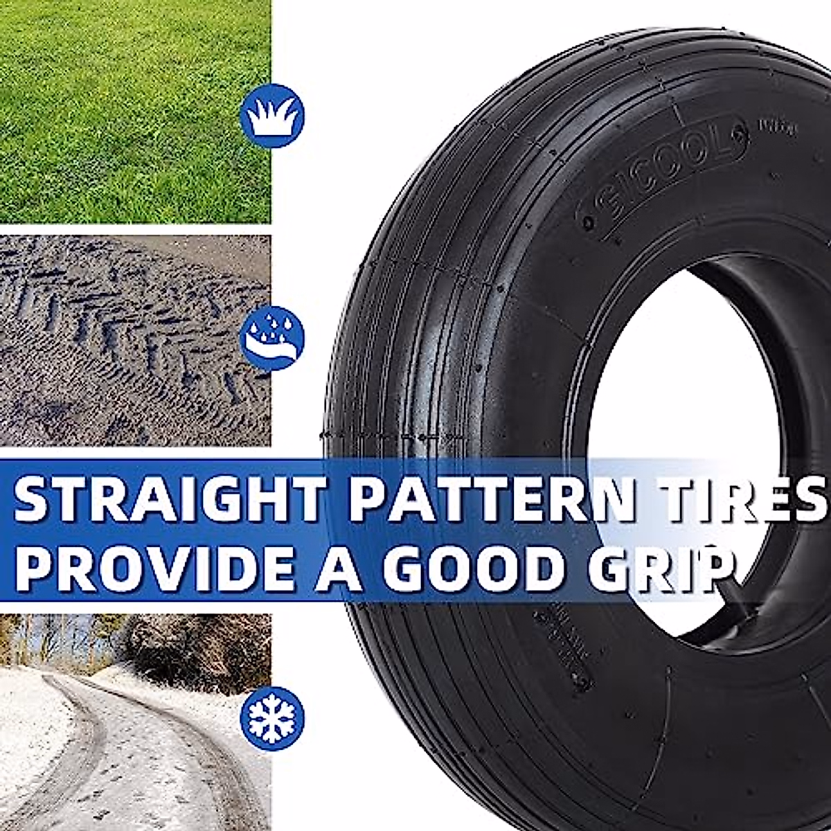 GICOOL 4.00-6 Replacement Tire and Inner Tube Set, 13" Heavy Duty Tire and Wheel, TR-13 Straight Valve Stem, for Wheelbarrow Trolley Dolly Garden Wagon Wheel Replacement, 1 Pack