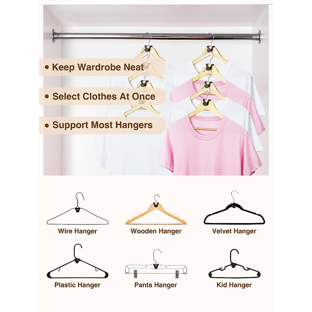 Smartor Clothes Hanger Connector Hooks 60 Pack, Closet Storage and Organization as Hangers Space Saving, Hanger Add on Hook as Closet Organizer, Stacking Hangers, Cascading Space Saver, Black