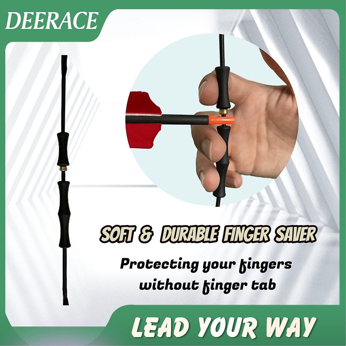 DEERACE Traditional Recurve Bow String and Bowstring Finger Savers Set, Dacron Bow String with Finger Guards (AMO 58” (Actual Length 54”), 16 Strands (Recommended for up to 65 lbs))