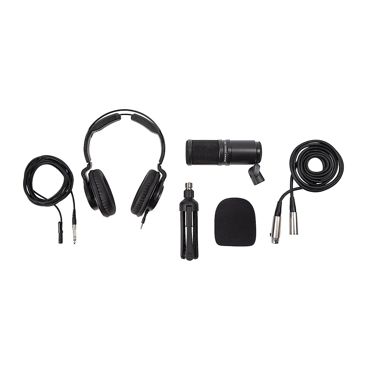 Zoom ZDM-1 Podcast Microphone Pack with Headphones and Mic Cables Bundle with Boom Arm Microphone Stand (2 Items)