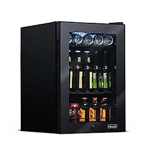 NewAir Beverage Refrigerator Cooler with 90 Can Capacity - Mini Bar Beer Fridge with Right Hinge Glass Door - Cools to 34F - AB-850B - Black