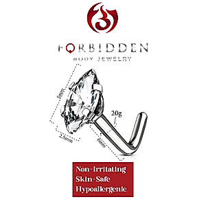 Forbidden Body Jewelry 20g Surgical Steel Fancy Marquise Shape CZ L Shaped Nose Ring, Clear