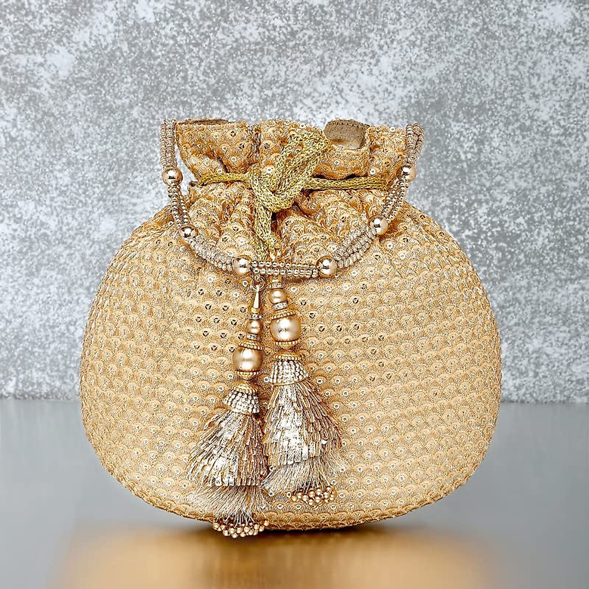 Aheli Rose Gold Potli Bags for Women Evening Bag Clutch Ethnic Bride Purse with Drawstring(P08C)