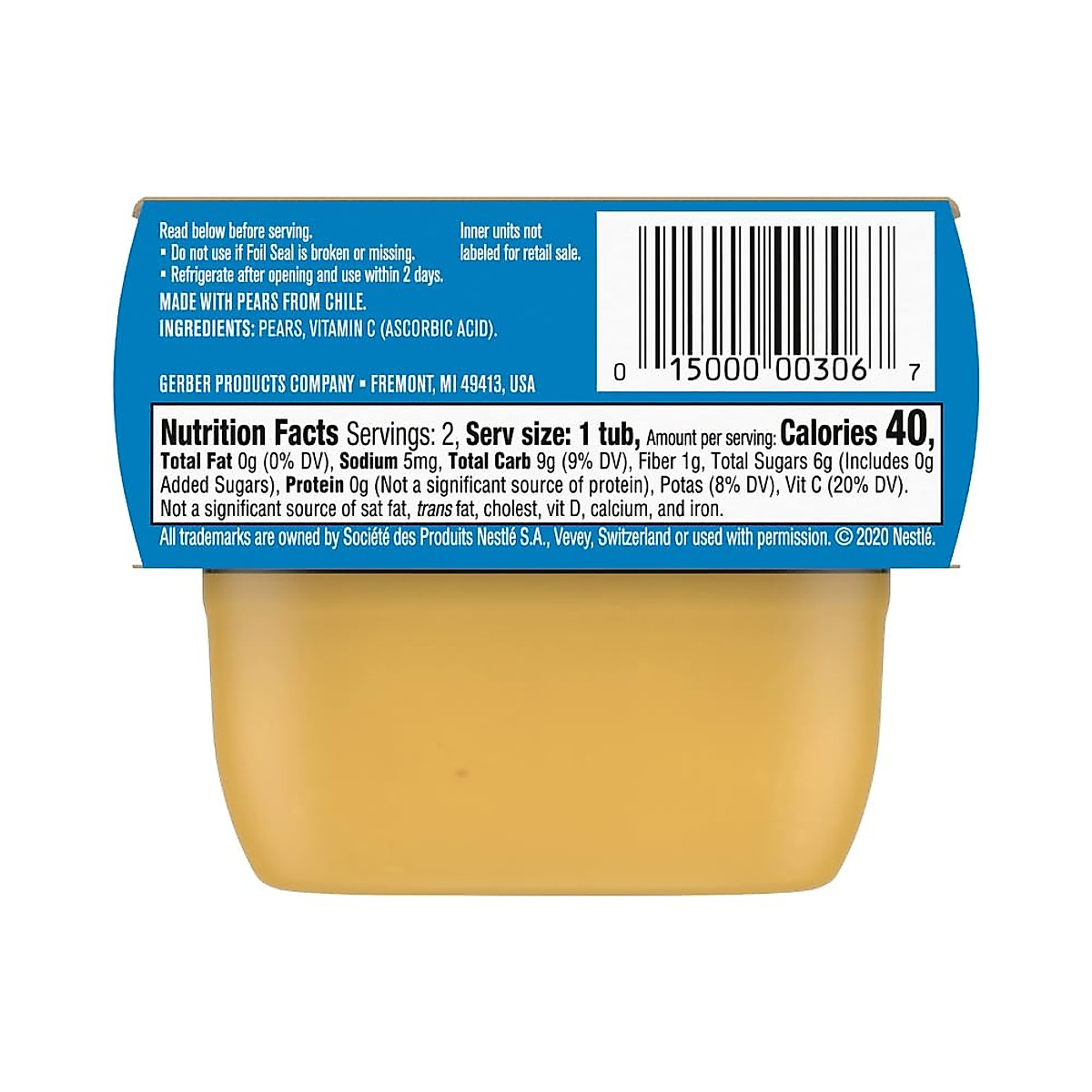 Gerber 1st Foods Pears, 2.5 Ounce Tubs, 2 Count (Pack of 8)