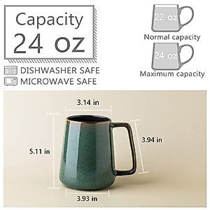 Youccijar Large Ceramic Coffee Mug, 24 oz Extra Big Tea and Coffee Cup for Office and Home, Microwave And Dishwasher Safe (blackish green)