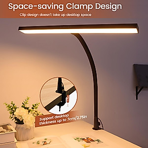 NovoLido LED Desk Lamp with Clamp, 23" Wide Desk Light for Home Office, 20W Brightest, 2000LM, 3 Color Modes & Dimmable Brightness with Touch Control, Tall Flexible Light for Monitor Studio Reading