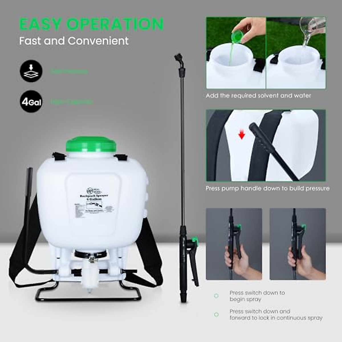 4-Gallon Backpack Sprayer with Padded Shoulder Strap for Pests & Weeds, Watering Garden, and Spraying Plants, in Translucent White by RealWork