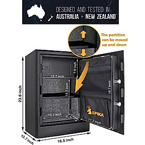 SPIKA Fingerprint Home Safe Box,3 Cubic Large Capacity Safe with Key Lock and Digital Keyboard
