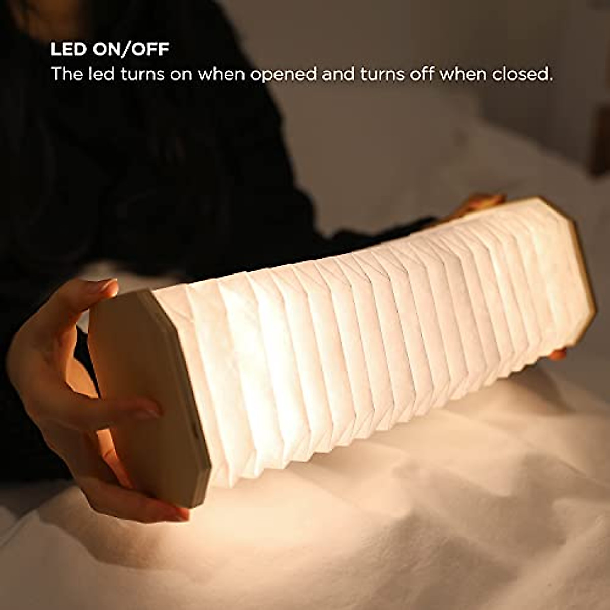 mooas Accordion LED Rechargeable nightlight, Wooden Book lamp, Wooden lamp, Wooden booklight, Folding Night Light, USB Rechargeable Wooden Table lamp with Magnetic Strap (Dark Brown)