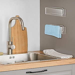 NiHome Wall Mount Clear Acrylic Hand Towel Racks 2-Pack for Towels, Accessories in Bathroom, Kitchen, Bedroom - Adhesive Towel Bar Hand Towel Holder, Versatile Transparent Design, Waterproof