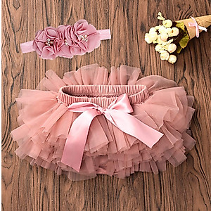 Baby Girls Tutu Skirt Headband Set Toddler Ruffle Tulle Diaper Covers 6-24 Month Bean Sand