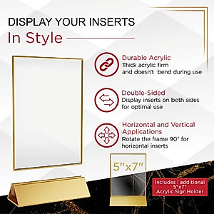 Gold Acrylic Sign Holder 8.5 x 11, Gold Frame, Acrylic Paper Holder Stand, Plastic Display Stands 8.5x11, Double Sided Vertical or Horizontal Menu Holders for Restaurant, Clear Paper Stand Display, Flyer Holder 8.5 x 11, Clear Acrylic Picture Frame, (6 Pa