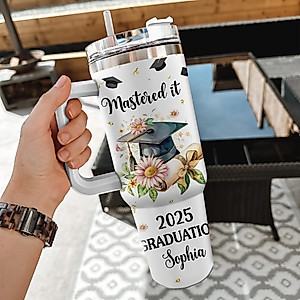 Hyturtle Personalized Tumbler Graduation Drinking Gifts For Her - Grad Congratulations Graduate Gifts For Seniors College School Masters Degree - Stainless Steel Travel Coffee Cup 40oz With Lid