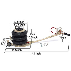 HTTMT- Vehicle 3 Ton / 6600LBS Auto shop Tire Shop Triple Bag Air Go Jack 6600 LBS Quick Lift Heavy Duty Jackng Pneumatic Jack Camel [P/N: ET-CAR-FIX002-RED+BK]