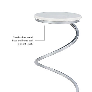 Powell Company Silver Spiral Metal Base with White Marble Top Drink Powell Nora Table