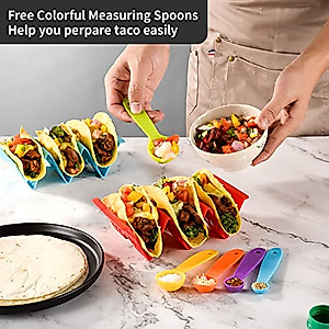 Premium Large Taco Holder Stand, Colorful Taco Holders Set of 6 or 4, Taco Stands for 3 Tacos, Soft or Hard Taco Shell Holder, Street Taco Rack, Taco Tray Plates, BPA Free, Dishwasher&Microwave Safe