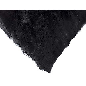 Natural Fur Throw Pillow Cover with Soft Poly Insert | Handcrafted Fluffy Decorative Pillow with Real Rabbit Fur, Black, 18 in x 18 in