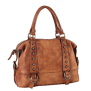Diophy Genuine Leather Meduim Tote Accented with Studded & Buckle Décor with Removable Strap 150335