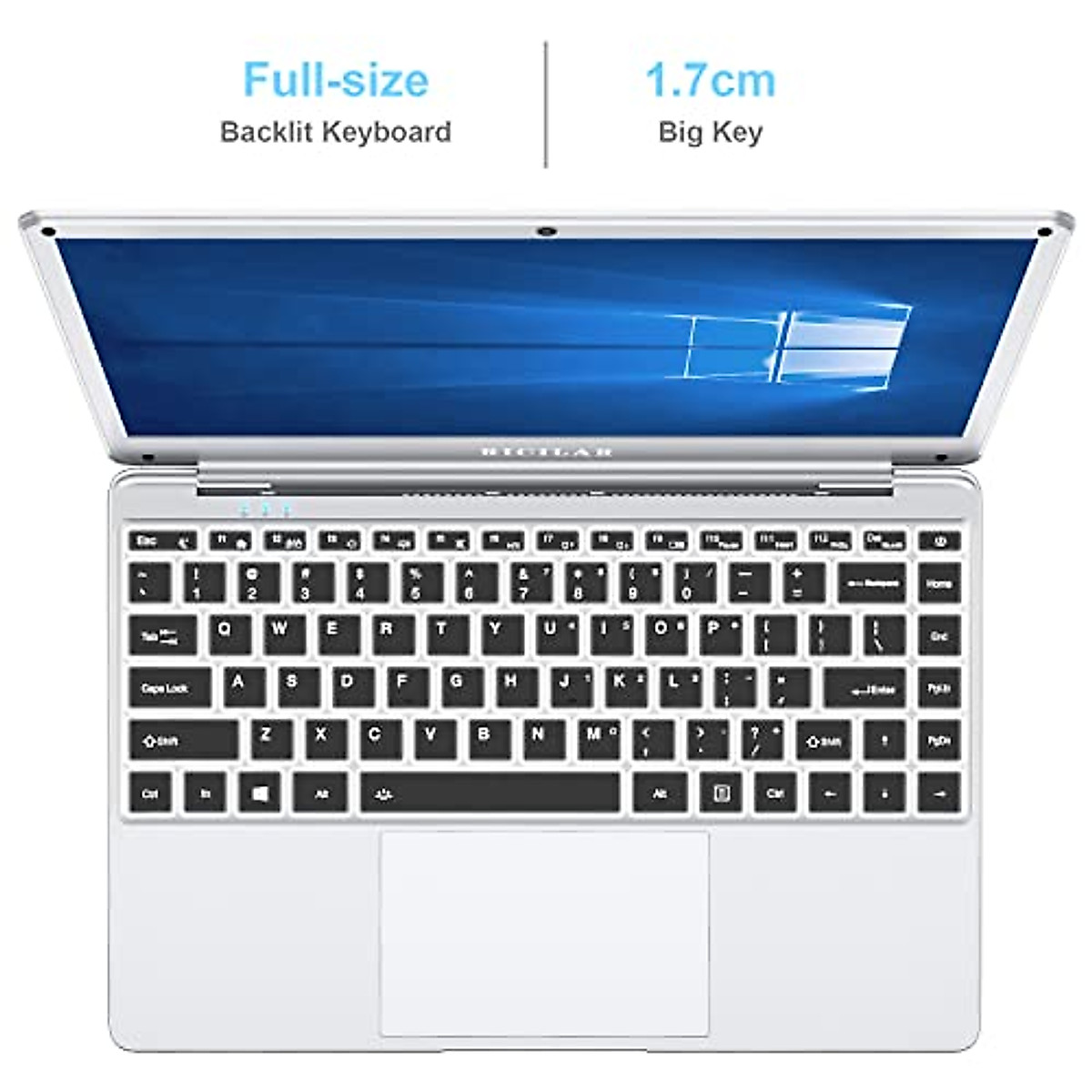 RICILAR Windows Laptop, 14 Inch HD Display, Intel Celeron N4020, 4GB RAM, 128GB SSD, Backlit Keyboard, Type C, HDMI, Wi-Fi 5, Silver, School Laptop Computer for Students and Business