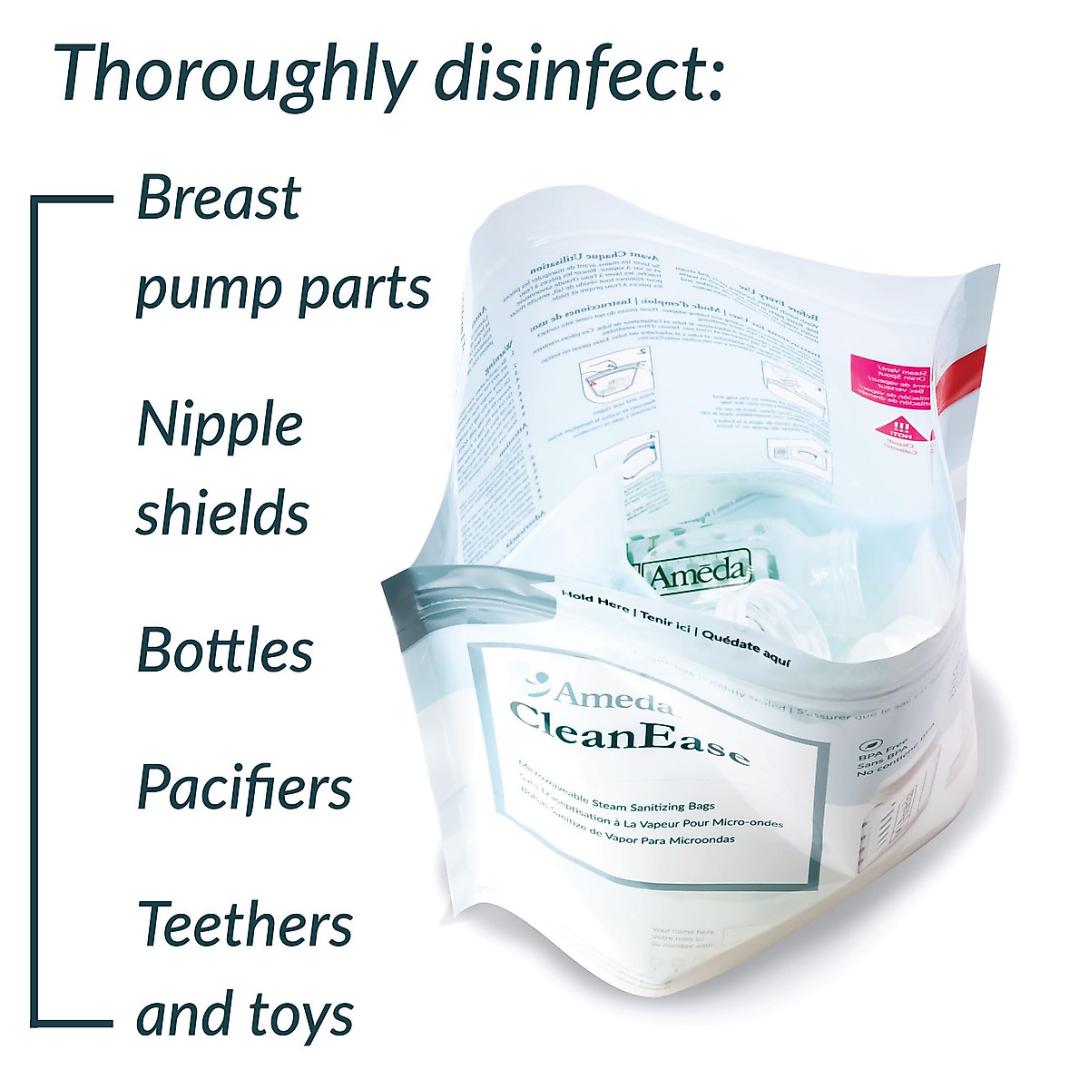 Ameda CleanEase Microwaveable Steam Sterilizer Bags for Baby Bottles & Breast Pump Parts | Microwave Sterilizer for Baby Bottles | Breast Pump Sterilizer Bags | BPA Free | 20 uses per Bag (7 Count)
