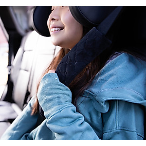 Gekko and Co. Car Headrest Neck Support Pillow Bundled with Padded Seat Belt Cover — Premium Adjustable Travel Pillows for Head, Shoulder, and Back Pain to Support Kids, Toddler, or Adult (Black)