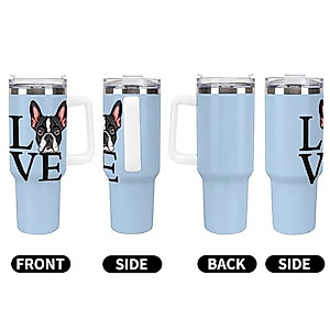 I Love Boston Terriers 40OZ Tumbler Stainless Steel Travel Mug Water Bottle Car Cup Tea Cups with Lid White-style