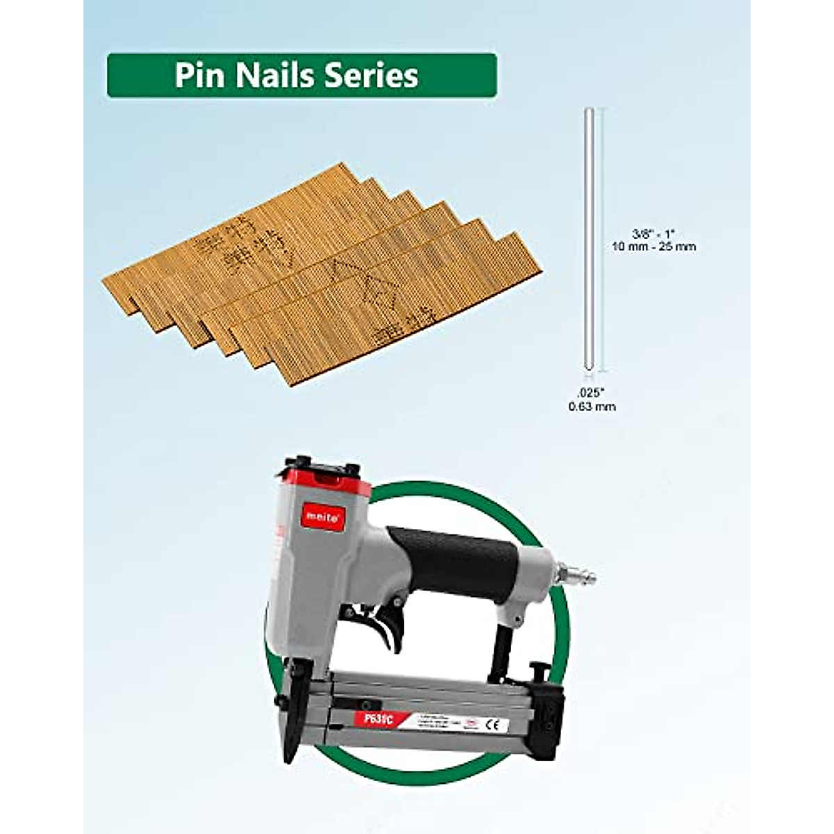 meite 23 Gauge Pin Nails, 1-3/16-Inch Micro Headless Pins for Pin Nailer - Copper Plated Pins Nails for Nail Gun, Ideal for Fine Woodworking and Trim Work (10,000 PCS)