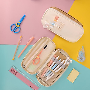 logwinter Pencil Case Large Capacity Pencil Box For School Student Kid Teen Back to School Pencil Bag Office College Supplies Pencil Pouch Box (Khaki)