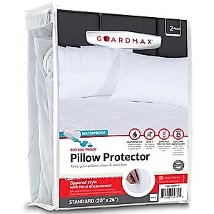 Guardmax Premium Pillow Protector with Zipper Body Size - Waterproof and Bed Bug Proof Pillow Covers - Pillowcases Protect Against Allergens, Dust Mites, Bed Bugs, and Liquid Spills
