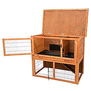 TRIXIE Pet Products Rabbit Hutch with Sloped Roof, Small, Glazed Pine