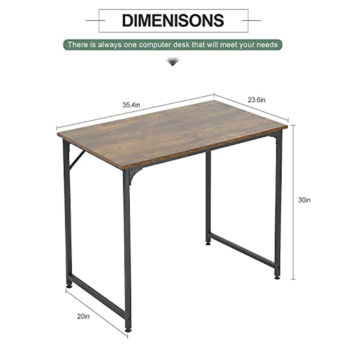 YYkokocat Computer Desk, 35'' Study Writing Table with Metal Legs, Save Space & Easy Assembly Small Office Desk for Small Space, Modern Steel Frame Wood PC Workstation for Home Office, Brown