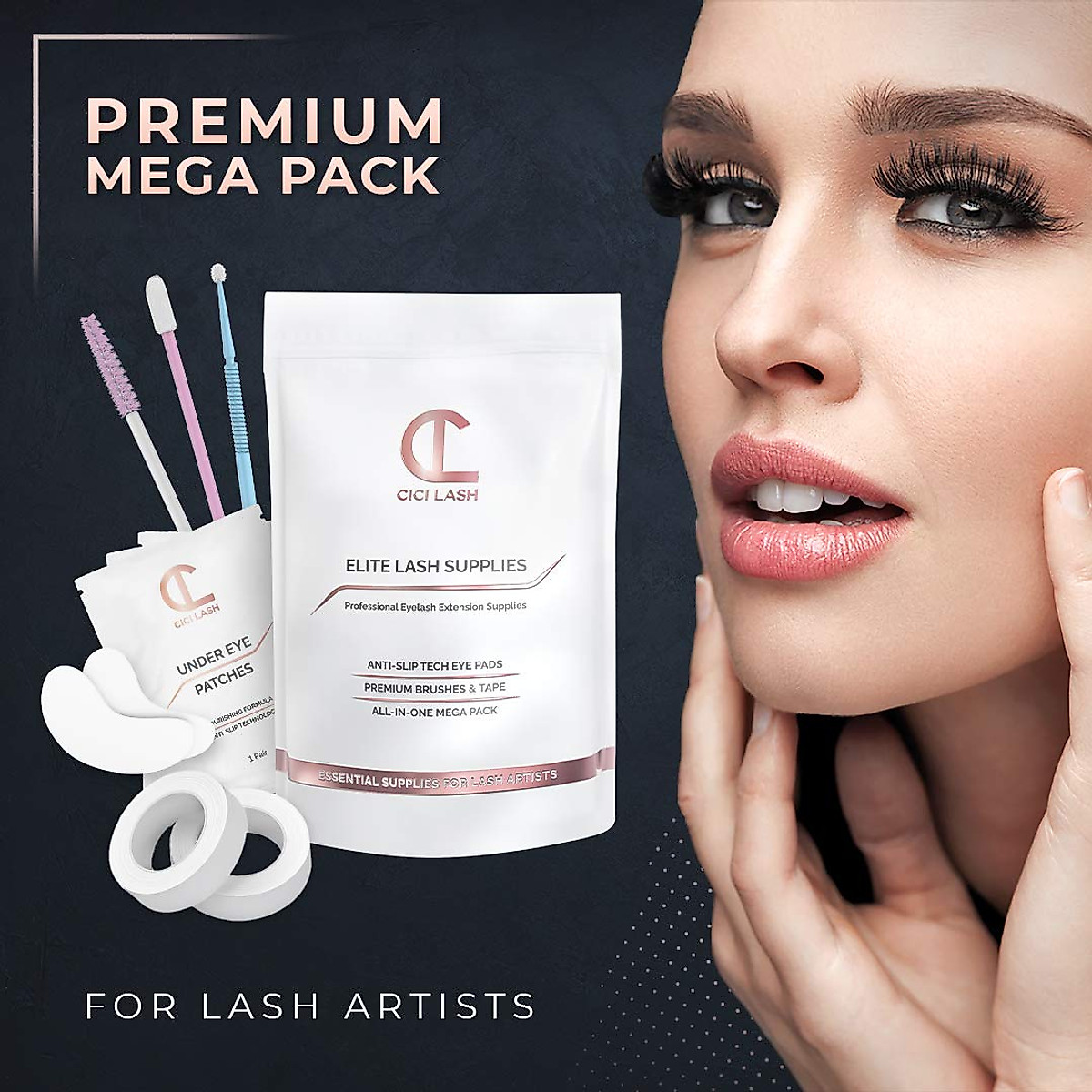 700 PCS Lash Extension Supplies Kit For Eyelash Techs | 100 Under Eye Pads | 200 Micro Brushes | 100 Disposable Mascara Wands | 200 Lip Brushes | 100 Glue Ring Holder | 2 Medical Tape | Eyelash Tools