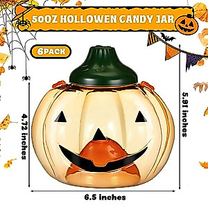 Sliner 6 Pcs 50 oz Halloween Plastic Pumpkin Jar Large Candy Jar with Lid Clear Pumpkin Cookie Dish with Cover Pumpkin Candy Bowl Fall Decorative Storage Vintage Food Snacks Sugar Container
