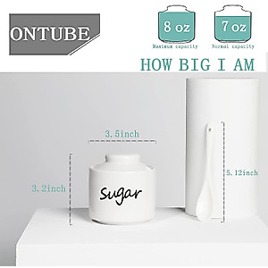 ONTUBE Ceramic Sugar Bowl with Lid and Spoon,Porcelain Sugar Pot,8oz (White)
