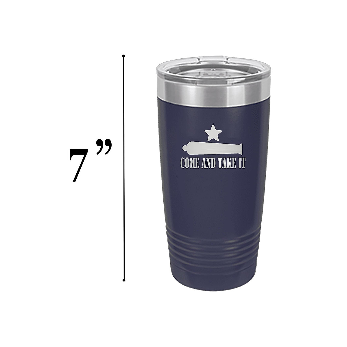 Rogue River Tactical Come and Take It Gonzales Texas Flag 20 Oz. Stainless Steel Travel Tumbler Mug Cup w/Lid Vacuum Insulated Hot or Cold (Blue)