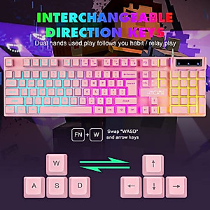 Pink Keyboard and Mouse Gaming Setup USB Wired Kawaii Combo Multi Color RGB Backlit Non-Conflict Brown Mechanical Switch Feel 4200DPI Mice for PC Game Host PS4 PS5 Computer